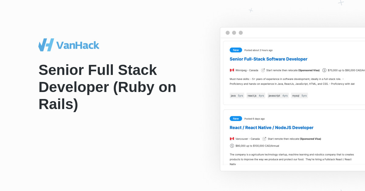 Senior Full Stack Developer (Ruby on Rails) - VanHack